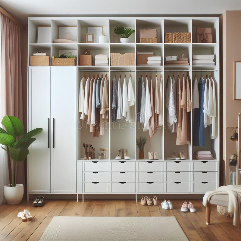 Big Modern White Wardrobe with Different Clothes for Dressing Room ...