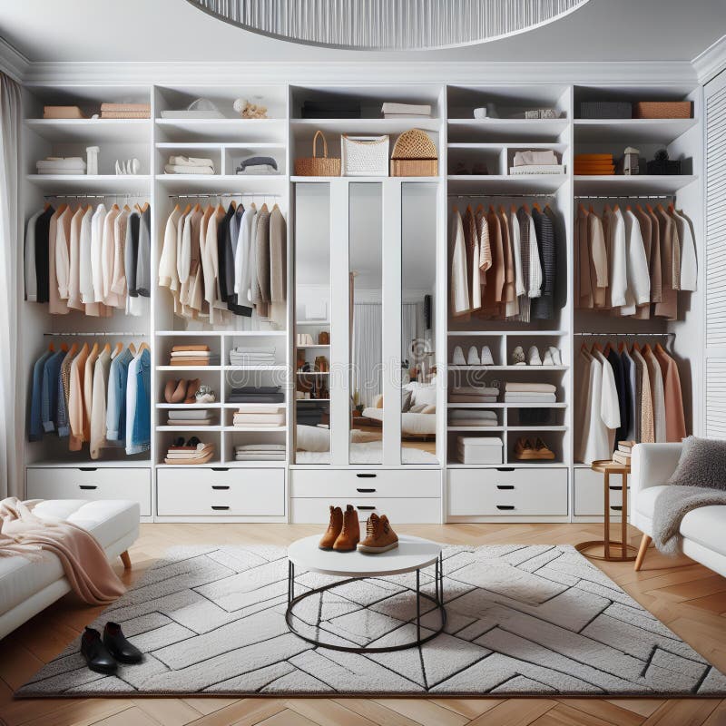 Big Modern White Wardrobe with Different Clothes for Dressing Room ...