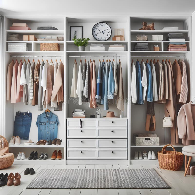 Big Modern White Wardrobe with Different Clothes for Dressing Room ...