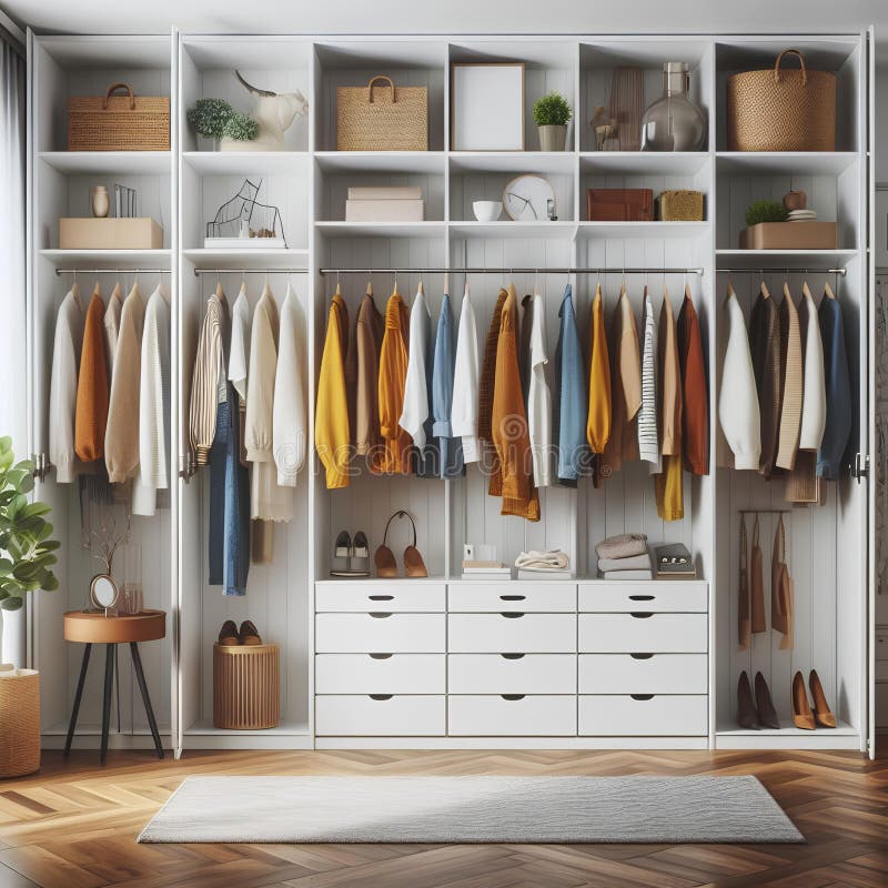 Big Modern White Wardrobe with Different Clothes for Dressing Room ...