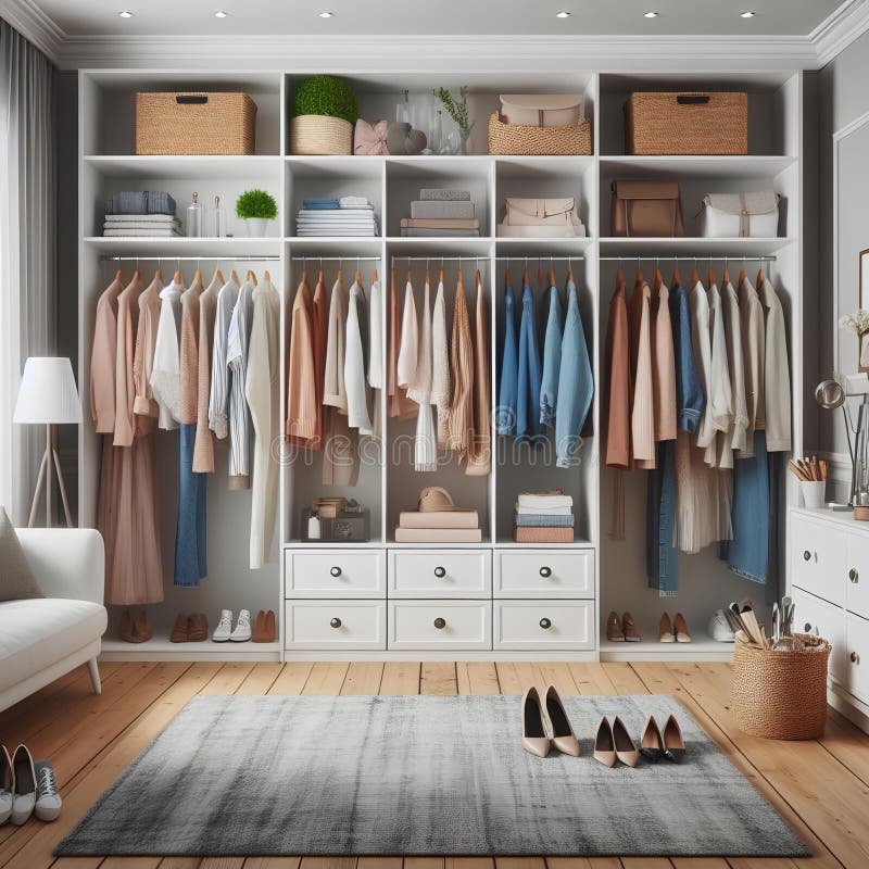 Big Modern White Wardrobe with Different Clothes for Dressing Room ...