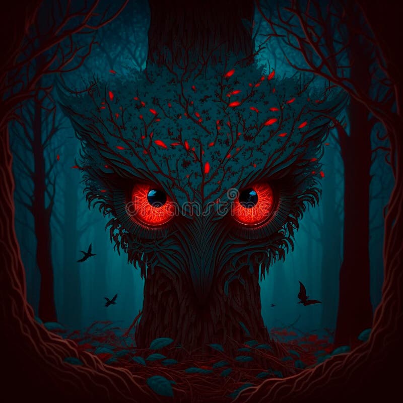 A Big Monster with Red Eyes in a Mystical Forest Stock Illustration ...