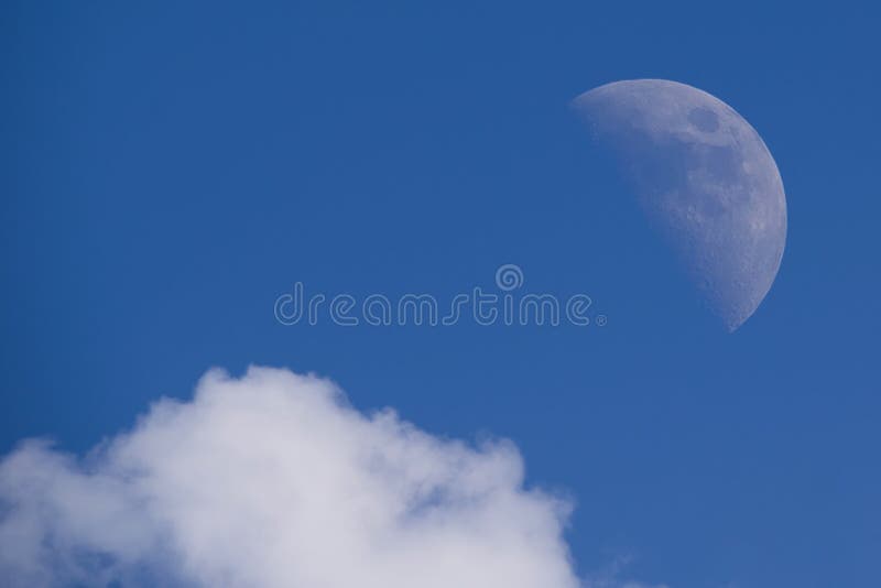 Moon Closeup on Blue Sky and Clouds Background Stock Photo - Image of ...