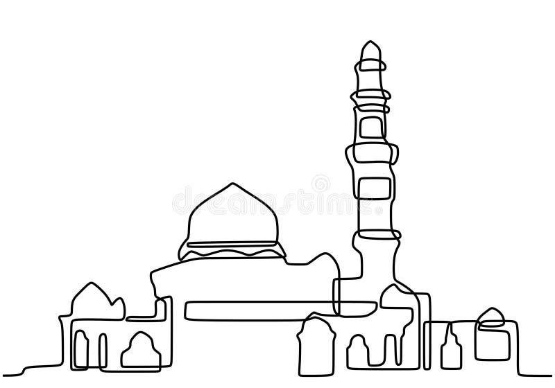 Big Mosque in Continuous One Line Art Drawing Stock Vector ...
