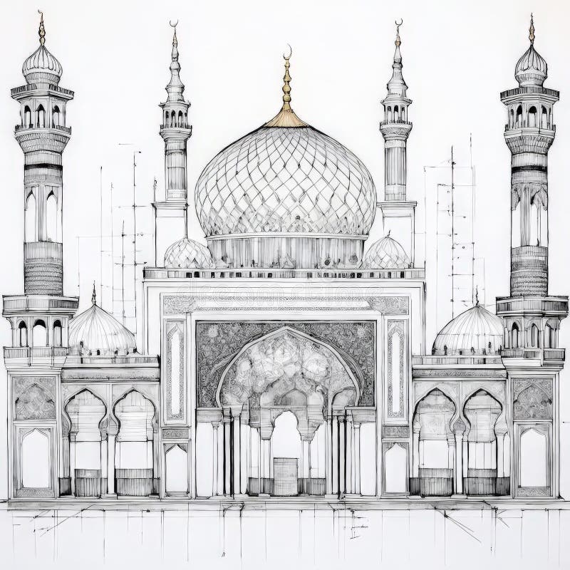 Big Mosque in the Middle of Mosque. Stock Illustration - Illustration ...