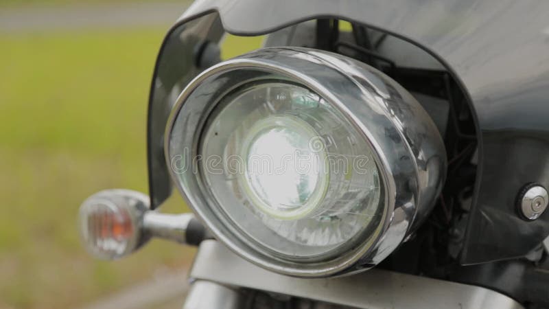 Motorcycle Headlight Shining, Bright Yellow Turn Signal Lights Blinking ...
