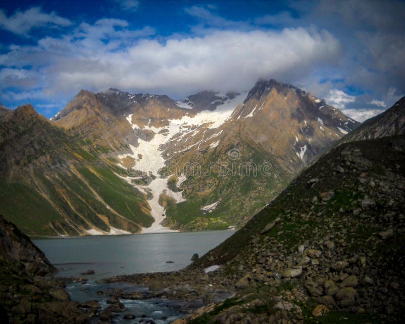 Big Mountain with River, Mountain with Snow, Snow Over Mountain, Clouds ...