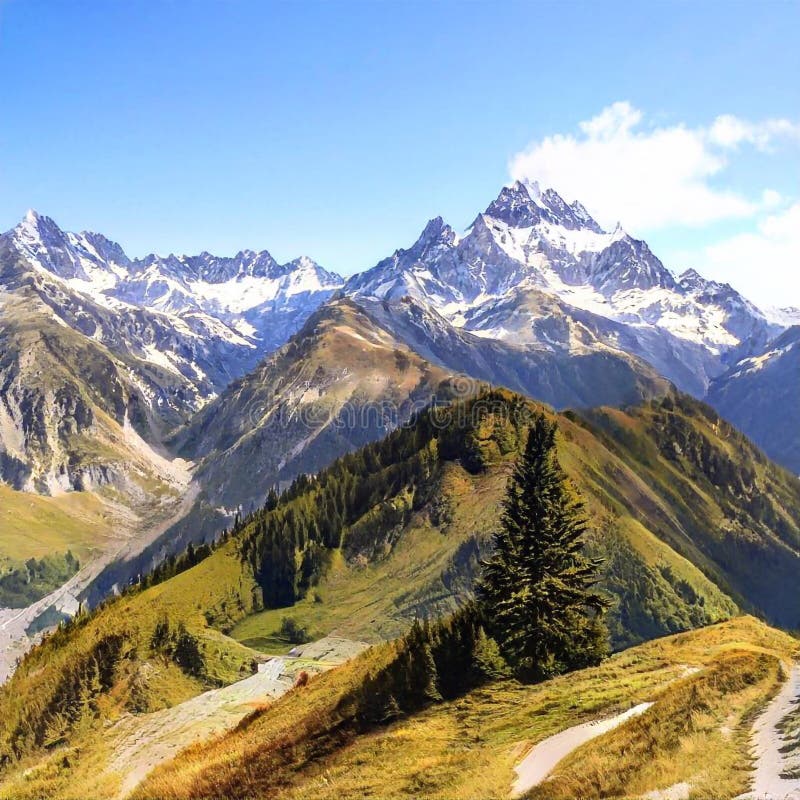 Big Mountains and a Mountain Massif with Large Green Forests Stock ...