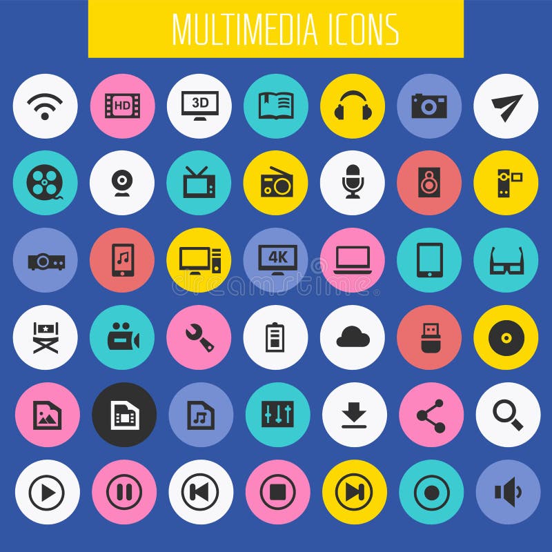 Big Multimedia Icon Set, Trendy Flat Icons Collection Stock Vector ...