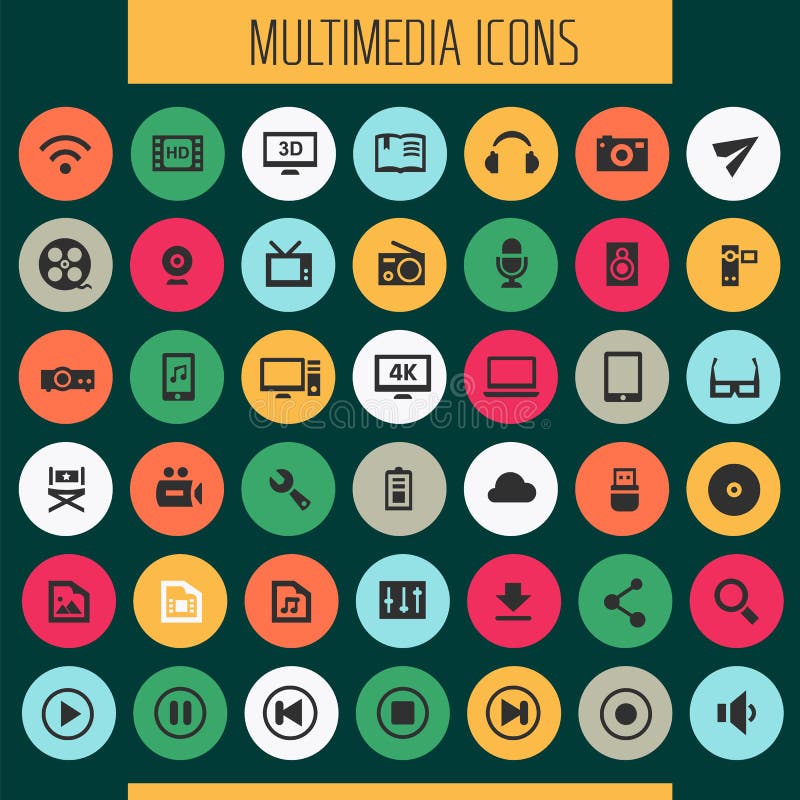Big Multimedia Icon Set, Trendy Flat Icons Collection Stock Vector ...