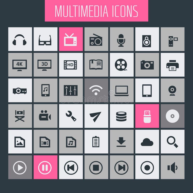 Big Multimedia Icon Set, Trendy Flat Icons Collection Stock Vector ...