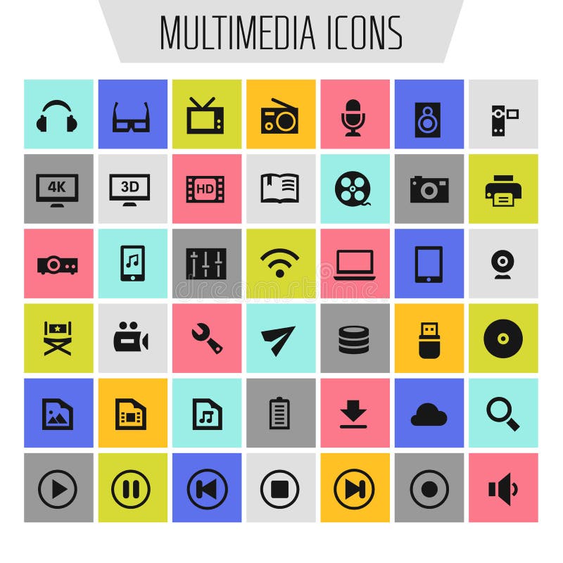 Big Multimedia Icon Set, Trendy Flat Icons Stock Vector - Illustration ...