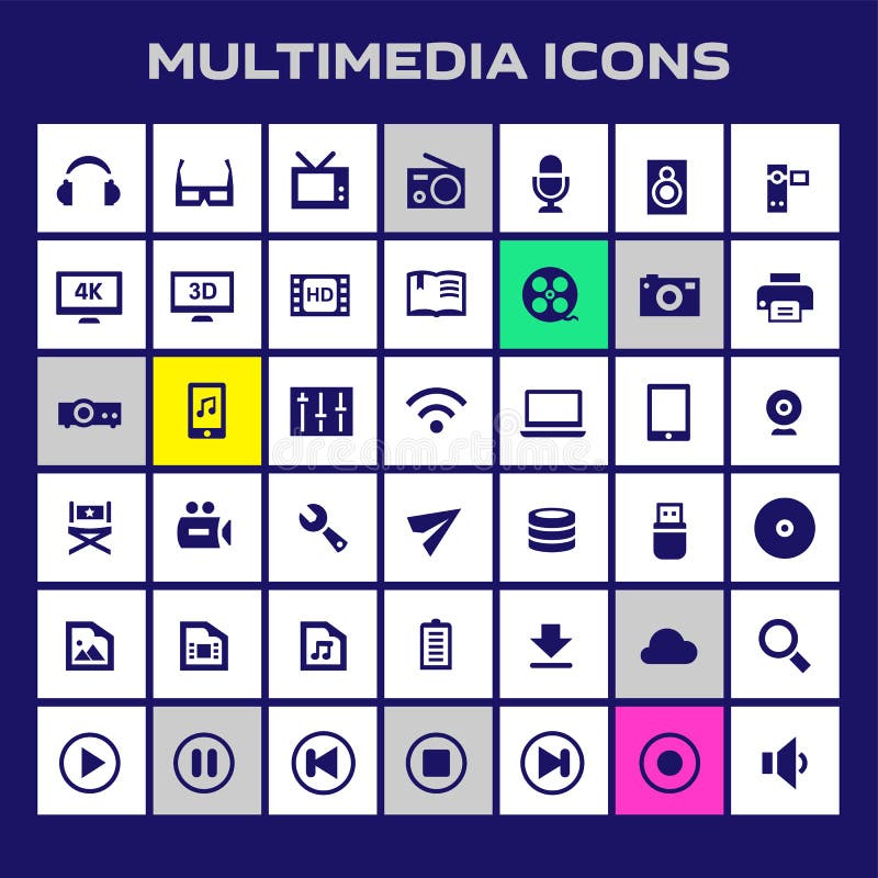 Big Multimedia Icon Set, Trendy Flat Icons Stock Vector - Illustration ...