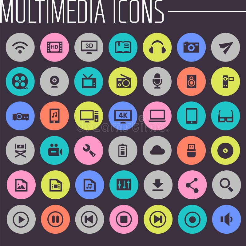Big Multimedia Icon Set, Trendy Flat Icons Stock Illustration ...