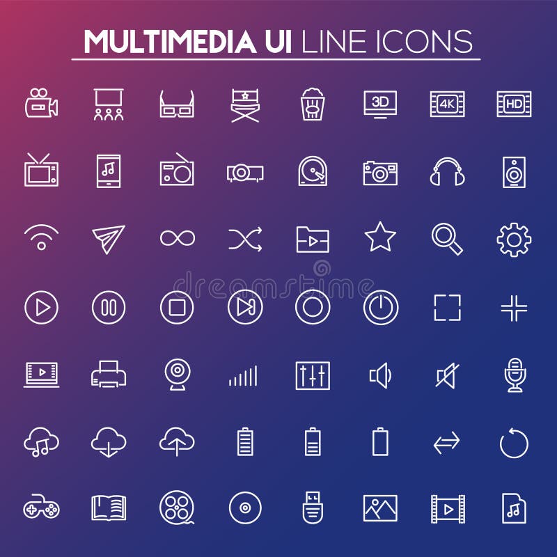 Big Multimedia Icon Set, Trendy Line Icons Collection Stock Vector ...