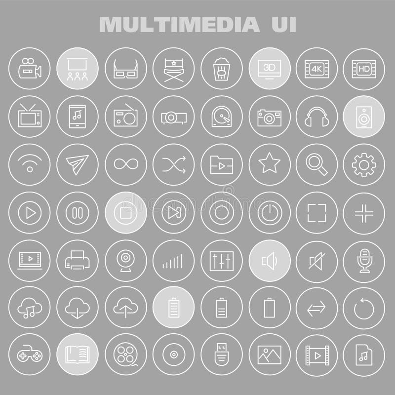 Big Multimedia Icon Set, Trendy Linear Icons Stock Vector ...