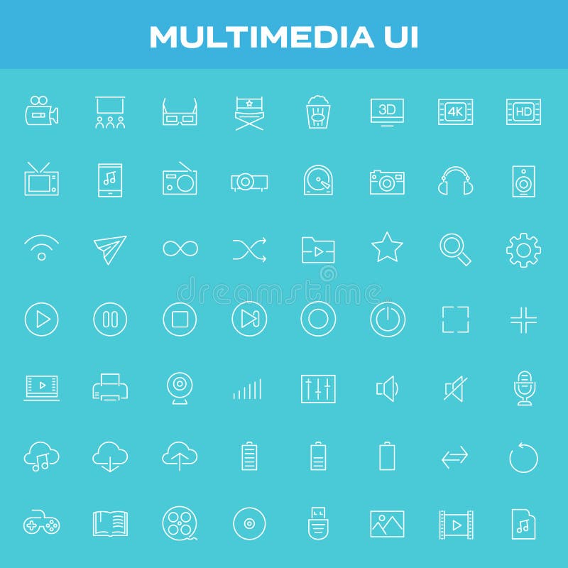 Big Multimedia Icon Set, Trendy Linear Icons Stock Vector ...