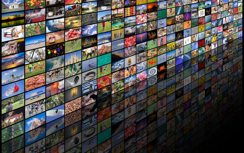 Big Multimedia Video and Image Wall Stock Image - Image of collection ...