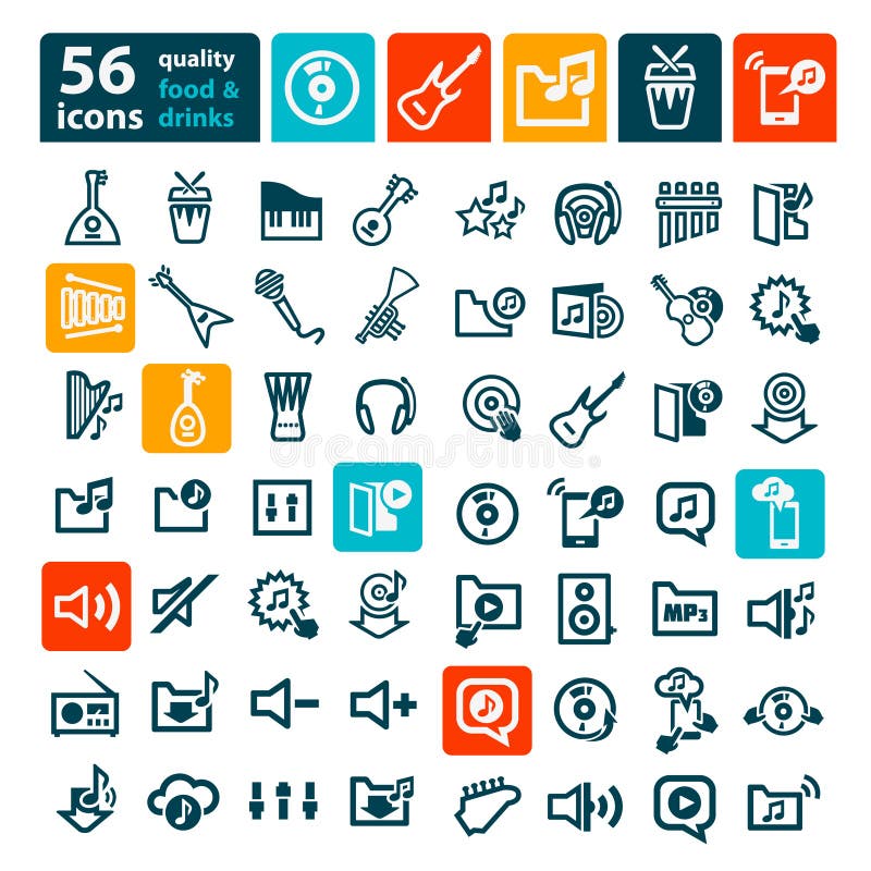 Big music icons set stock vector. Illustration of media - 33914045