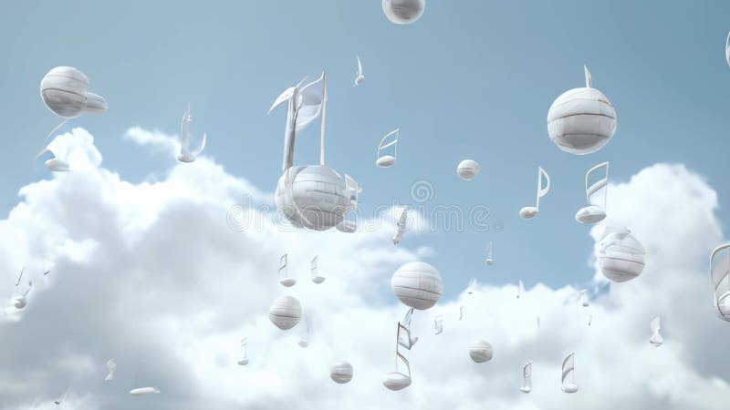 Big Musical Notes Float Across the Sky with Clouds, Surrealistic Plot ...