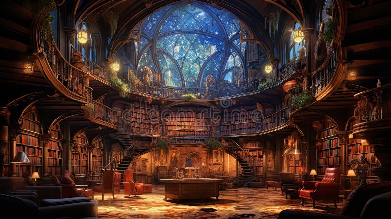 Big Mystic Library, Generative Fantasy Ai Illustration Stock ...