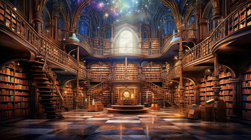 Big Mystic Library, Generative Fantasy Ai Illustration Stock ...