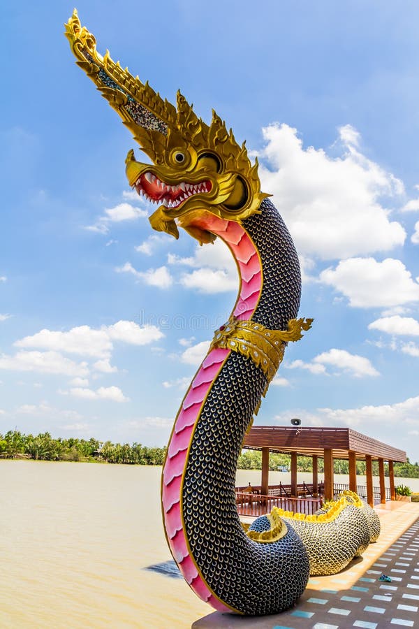 The Big Naga Snake Guarding Stock Image - Image of decoration, cloud ...