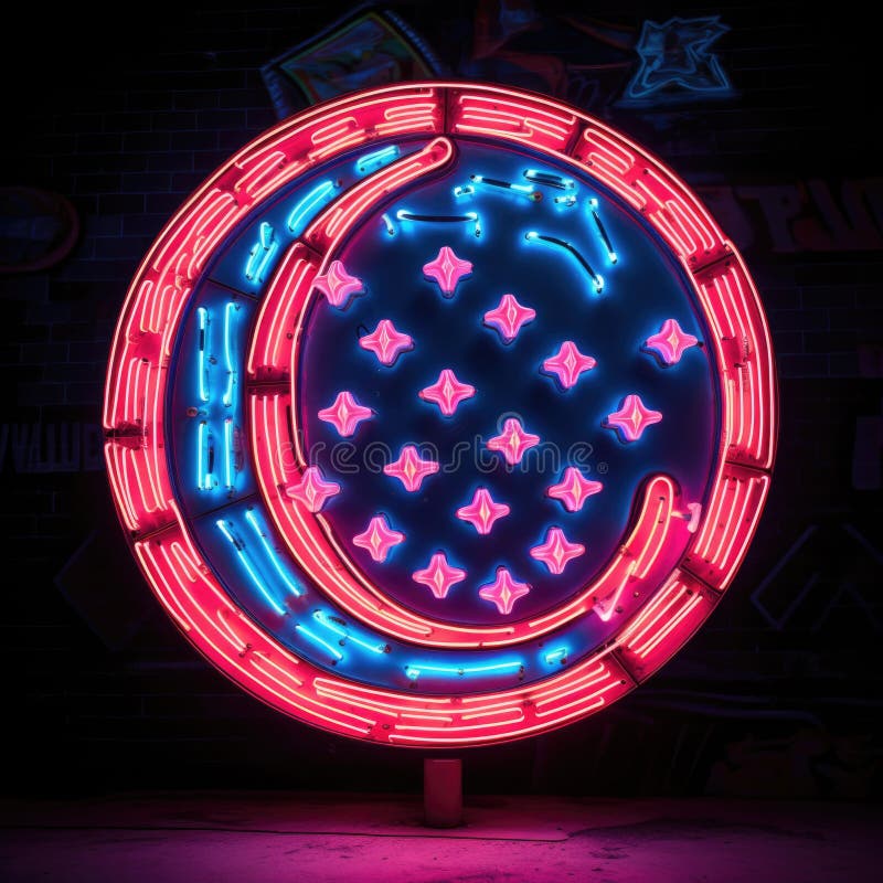 Big neon moon close up stock illustration. Illustration of design ...