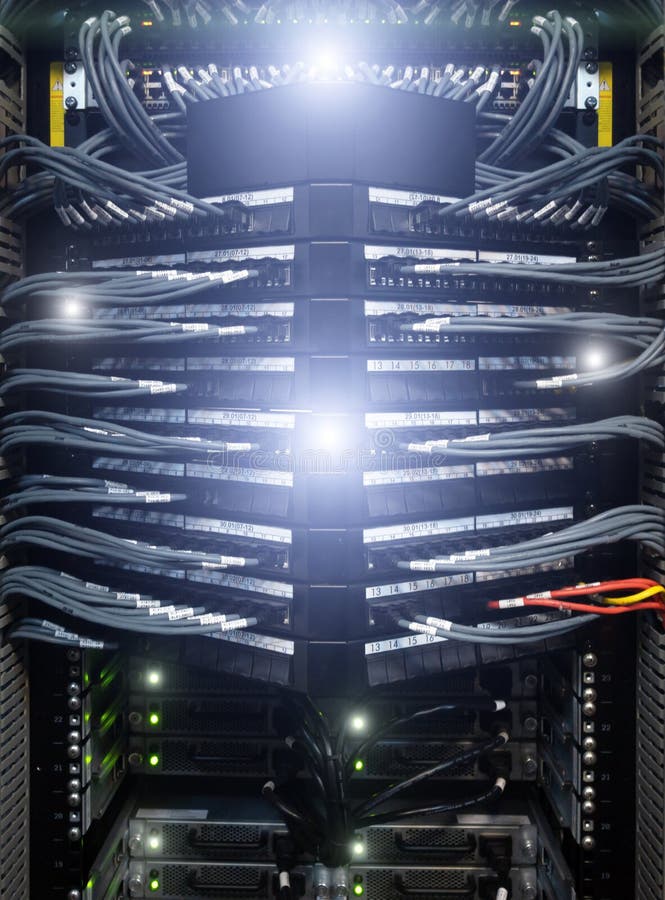 Network Cables Connected To Switch. Server Racks, Server Room Stock ...