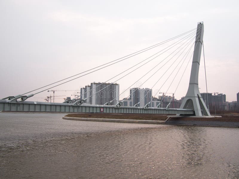 Big and New Cable-stayed Bridge Hanging Over the River on the ...