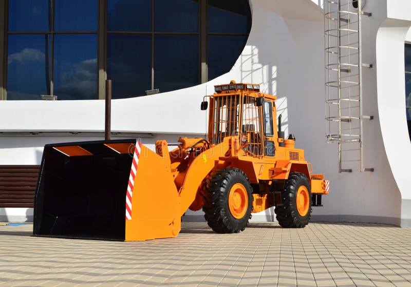 New Orange Wheel Loader with Huge Bucket Stock Image - Image of machine ...