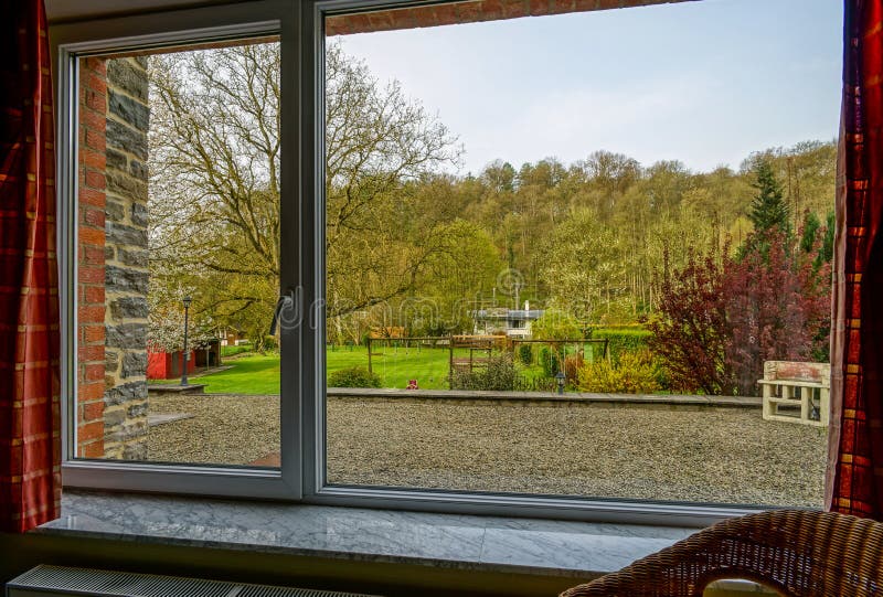 Big New Pvc Plastic Window, View from the Inside To the Garden Stock ...