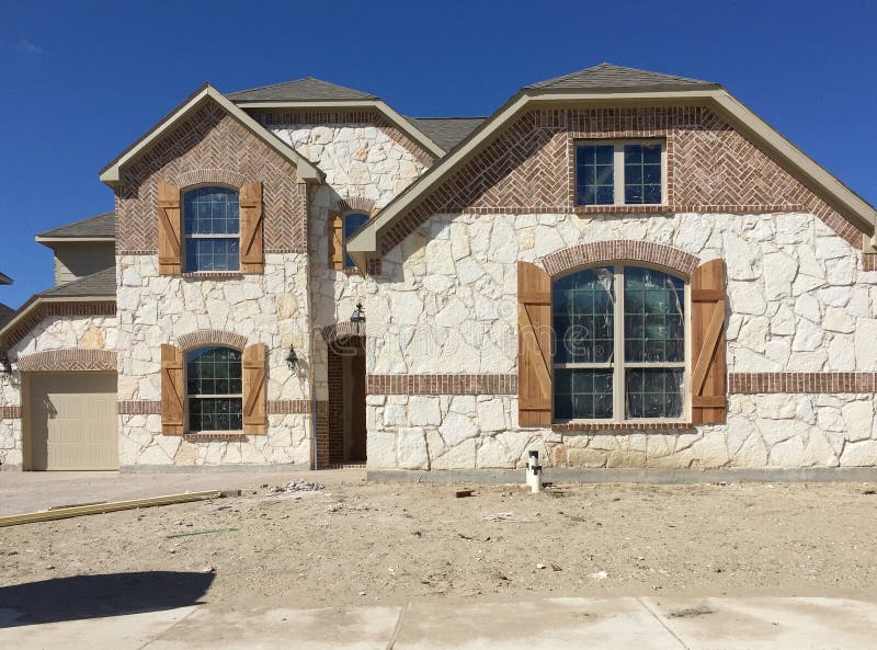 A Big New Rock House Under Construction Stock Image - Image of ...