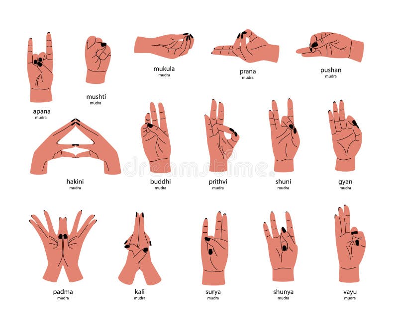 Big Nice Collection of Different Mudras Stock Vector - Illustration of ...