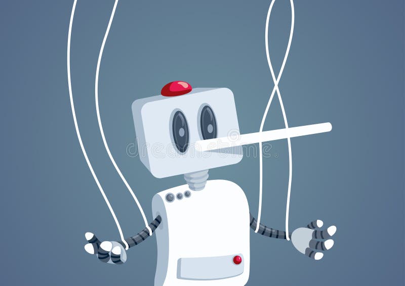 Big Nosed Lying Robot Pulled by Strings Vector Cartoon Stock ...