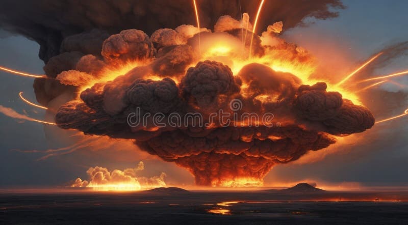 The Big Nuclear Explosion, Explosion Scene, Big Fire Stock Illustration ...