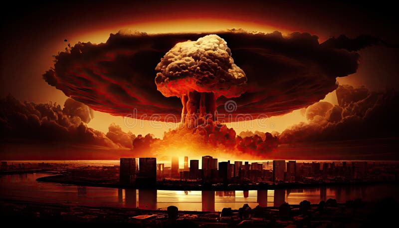 Big Nuclear Explosion Mushroom Cloud Effect Over City Skyline for ...