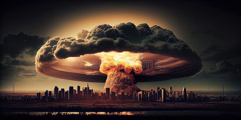 Big Nuclear Explosion Mushroom Cloud Effect Over City Skyline for ...