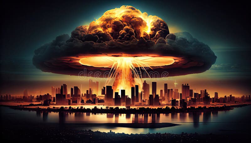 Big Nuclear Explosion Mushroom Cloud Effect Over City Skyline for ...
