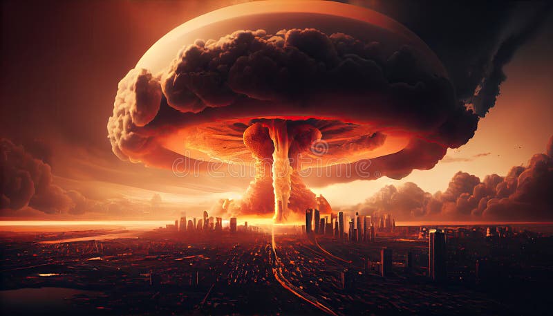 Big Nuclear Explosion Mushroom Cloud Effect Over City Skyline for ...