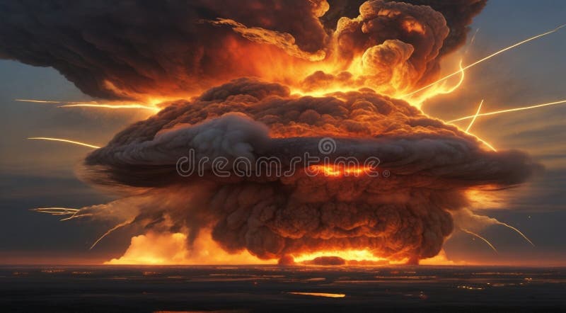 The Big Nuclear Explosion, Explosion Scene, Big Fire Stock Illustration ...