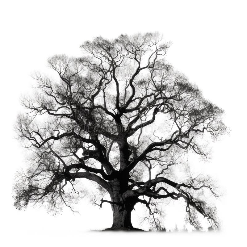 Big Oak Tree Silouette on White Stock Illustration - Illustration of ...