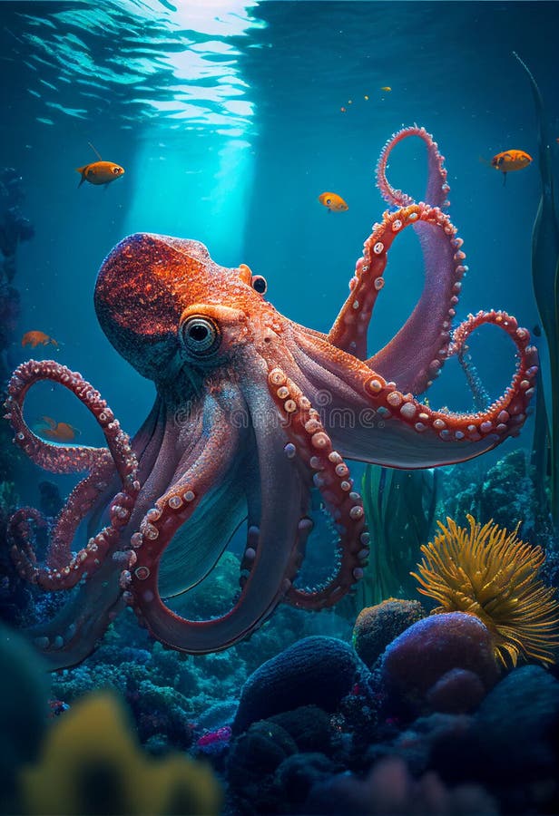 Big Octopus Underwater. AI Generated. Stock Illustration - Illustration ...