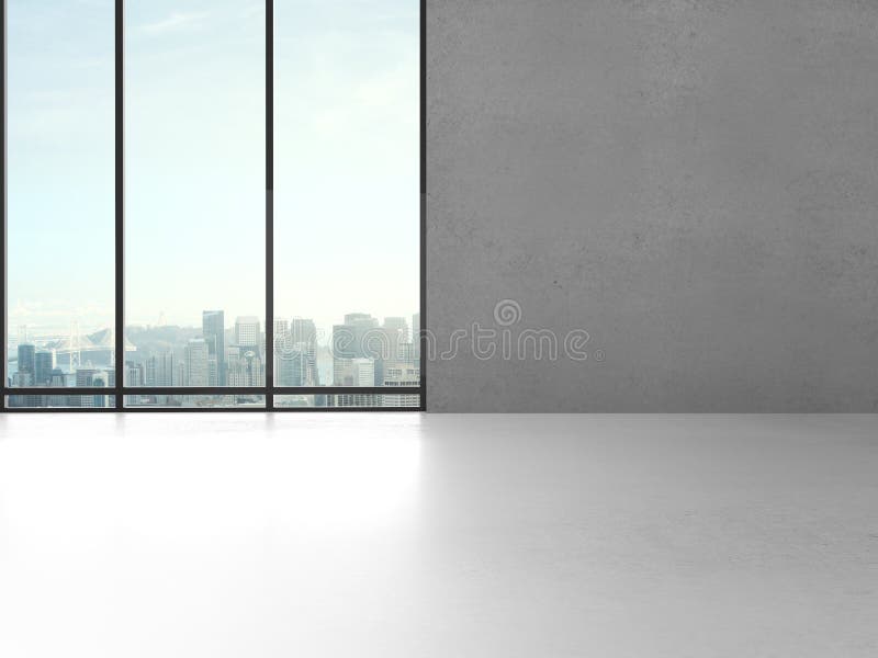 Office Interior with Large Windows . 3d Render Stock Illustration ...