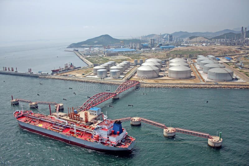 Big Oil Tank in Petrol Port Stock Image - Image of petrol, ship: 22099705