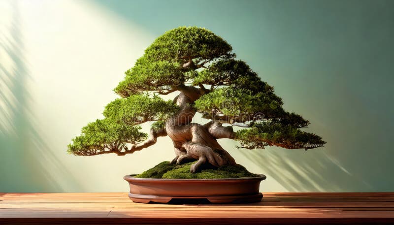 A Big Old Bonsai Tree with Soft Shadows Stock Illustration ...