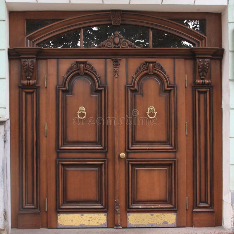 Big Old Closed Oak Door with Metal Door Knocker. Stock Image - Image of ...