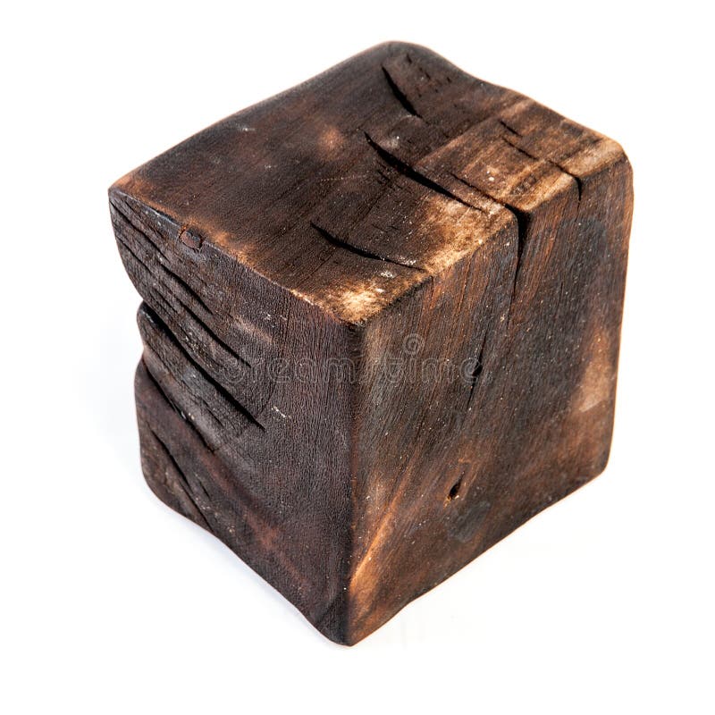 Big Old Dark Cube is Cut Out from Old Wood. Isolated on White Stock ...