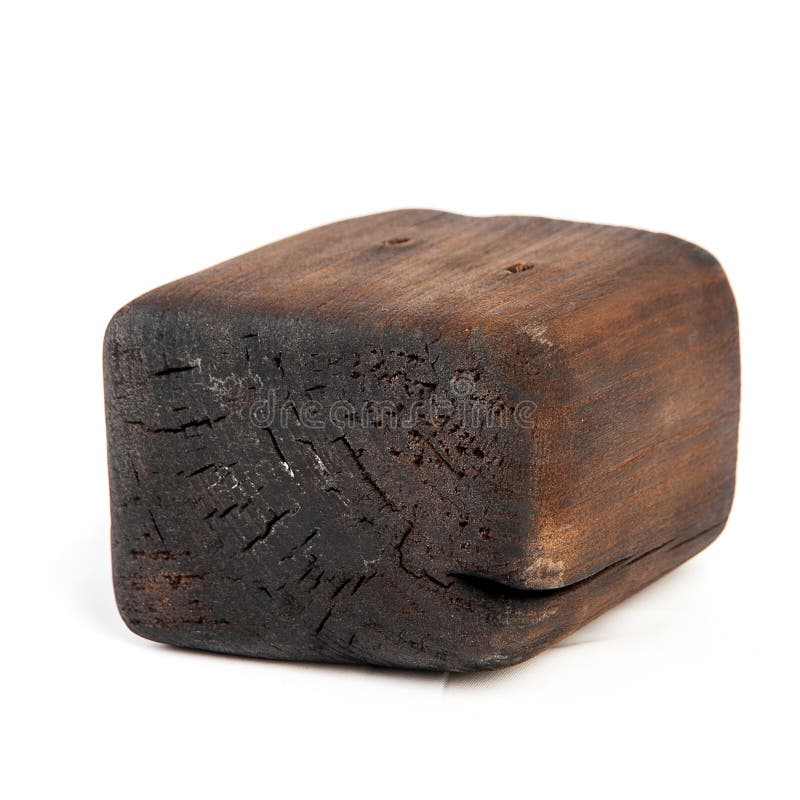 Big Old Dark Cube is Cut Out from Old Wood. Isolated on White Stock ...