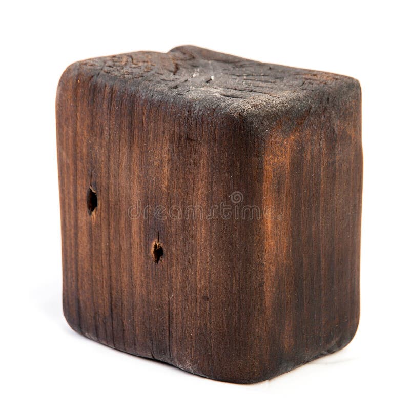 Big Old Dark Cube is Cut Out from Old Wood. Isolated on White Stock ...